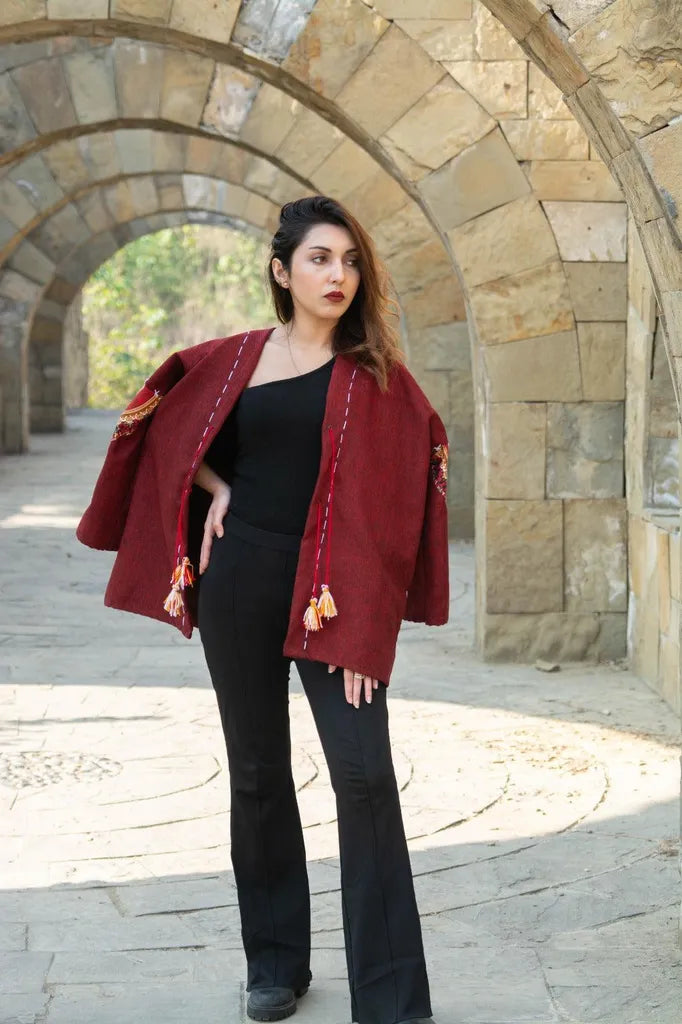 Maroon | Handmade Premium Cardigan | Winter Wrap – Waji's - Leather ...
